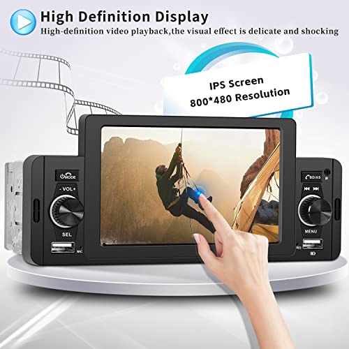 Single Din Car Stereo with Mirror Link, 5 inch Car Audio Receiver Touch Screen with Bluetooth FM AUX TF Card Input SWC EQ USB Fast Charging + Backup Camera Microphone Remote Control