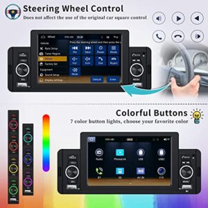 Single Din Car Stereo with Mirror Link, 5 inch Car Audio Receiver Touch Screen with Bluetooth FM AUX TF Card Input SWC EQ USB Fast Charging + Backup Camera Microphone Remote Control