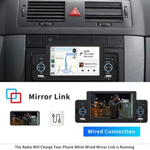 Single Din Car Stereo with Mirror Link, 5 inch Car Audio Receiver Touch Screen with Bluetooth FM AUX TF Card Input SWC EQ USB Fast Charging + Backup Camera Microphone Remote Control