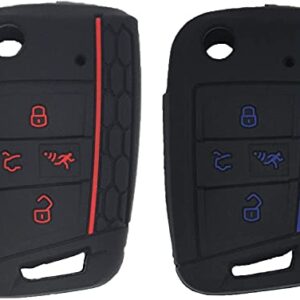 EXUNTECH 2Pcs Silicone Remote Key Fob Cover Compatible for 2020 2019 2018 2017 VW Volkswagen Golf Alltrack Sportwagen GTI Tiguan Atlas Polo Skoda Octavia, Red Blue Buttons