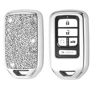 royalfox(tm) upgrated 2 3 4 5 6 7 buttons 3d bling diamond crystals smart remote key fob case cover for honda jade hr-v cr-v accord crider vezel civic greiz spirior elysion fit city crosstour (silver)