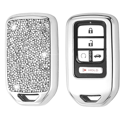 Royalfox(TM) upgrated 2 3 4 5 6 7 buttons 3d bling diamond crystals smart remote Key Fob case Cover For Honda Jade HR-V CR-V Accord Crider Vezel Civic Greiz Spirior Elysion Fit City Crosstour (silver)