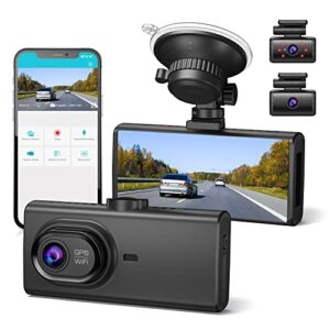 sarmert 4k 3 channel dash cam built-in wifi&gps, 4” ips touch screen car camera, dash cam with ir night vision, 64gb emmc car dashboard camera recorder with parking mode, g-sensor, loop recording