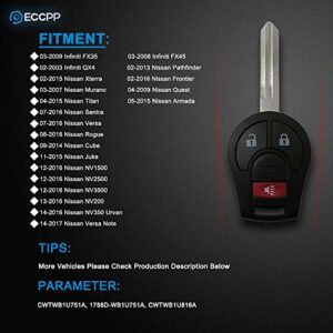 ECCPP Replacement fit for Uncut 315MHz Keyless Entry Remote Key Fob for Infiniti/Series CWTWB1U751A CWTWB1U816A (Pack of 2)