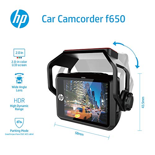 HP F650 Full HD 1080P Dash Cam, Built-in G-Sensor, 2" LCD 150° Wide Angle dashcam, Night Vision Car Dash Camera, Single Front Mini Dash Camera for Cars