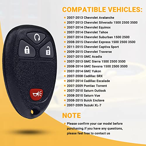 Key Fob Keyless Entry Remote Compatible with Chevrolet Silverado Avalanche Captiva Equinox Express Suburban Tahoe Traverse, GMC Sierra Acadia Savana Yukon, 4 Buttons Replacement OUC60221, OUC60270