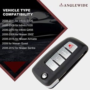 ANGLEWIDE Car Key Fob Keyless Entry Remote Replacement for 04-09 for Nissan ALTIMA MAXIMA 350Z ARMADA for Infiniti EX35 FX35 FX45 (FCC KBRASTU15 CWTWB1U758) 4 Buttons 1pad