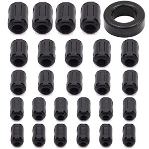 taigoehua 27 pieces rfi emi noise suppressor cable clip for 3mm/ 5mm/ 7mm/ 9mm/ 13mm diameter cable with 40x24x16mm ferrite ring toroid core iron (black)