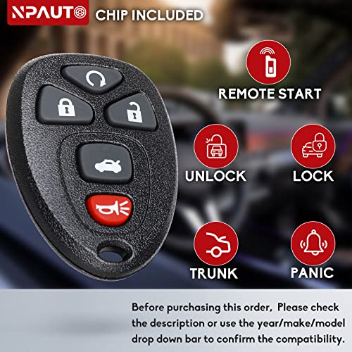 NPAUTO 2Pcs Key Fob Replacement for Chevy Malibu 04-12 Cobalt 05-10, Pontiac G5 G6 Grand Prix, Buick Allure Lacrosse, Saturn Aura Sky Keyless Entry Remote Start Control Key Fobs 22733524, KOBGT04A