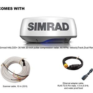 Simrad HALO20+ 36 NM 20-inch Pulse Compression Radar, 60 RPM, with Collision Avoidance and VelocityTrack, Dual Range Doppler Technology Built-in