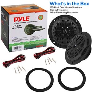 Pyle 4 Inch Dual Marine Speakers - Waterproof and Weather Resistant Outdoor Audio Stereo Sound System with Polypropylene Cone, Cloth Surround and Low Profile Design - 1 Pair - PLMR41B (Black)