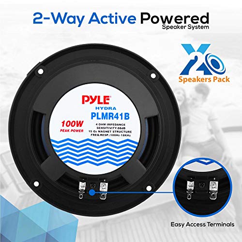 Pyle 4 Inch Dual Marine Speakers - Waterproof and Weather Resistant Outdoor Audio Stereo Sound System with Polypropylene Cone, Cloth Surround and Low Profile Design - 1 Pair - PLMR41B (Black)