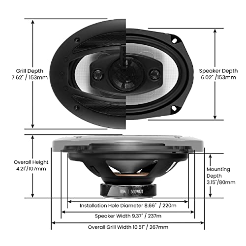 BOSS Audio Systems R94 Riot Series 6 x 9 Inch Car Stereo Door Speakers - 500 Watts Max, 4 Way, Full Range, Tweeters, Coaxial, Sold in Pairs