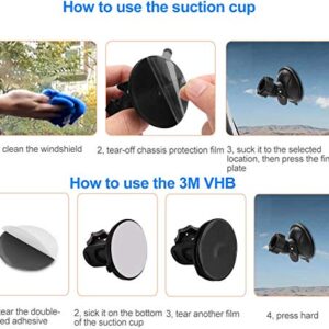 QveeQ Dash Cam Suction Cup Mount Compatible with Crosstour, APEMAN, YI 2.7", Z-Edge Z3 3" and Most Other Dash Cam with 16 Different Points, 3 x Glue Double Sided Adhesive Tapes, 3 Wipes(Dry and Wet)