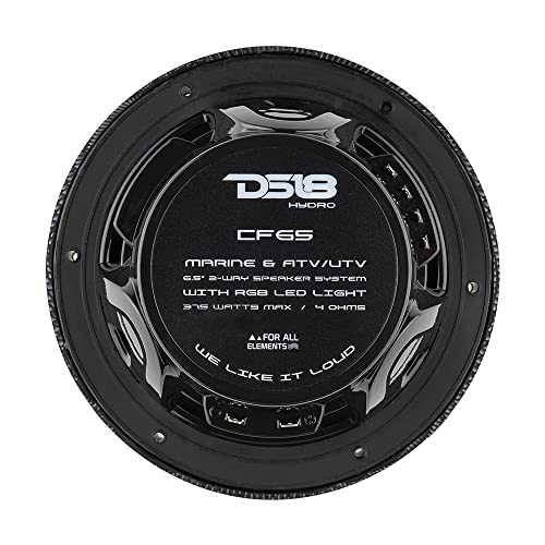 DS18 Hydro CF-65M - High End Carbon Fibre Coaxial Speaker Pair - 2-Way Marine Speaker w/Integrated RGB Lights - 375 Watt - 100% UV Stable - Water Resistant Speakers - 6.5 Inches