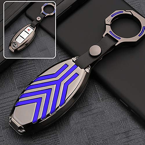 SANRILY 1Pcs 2/3/4/5 Buttons Metal Key Fob Cover Case for Nissan Altima Murano Rogue Keyless Remote Keychain Holder Key Protector for Infiniti QX60 Q60 QX80 Q50(Blue)