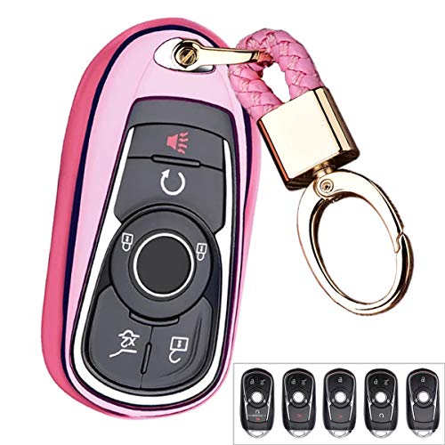 Royalfox(TM) Luxury girly 2 3 4 5 Buttons TPU Smart keyless Remote Key Fob case Cover for Buick Verano Regal Lacross Encore Envision Enclave Cascada GL8 2015 2016 2017 2018 2019 2020 Accessories(Pink)