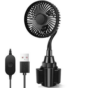 usb car fan, car cup holder fan mount 3 speeds adjustable gooseneck fan cradle for better cooling, large wind single-head fan powerful quiet for car, suv truck, boat, seat cup,golf car