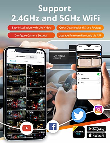 MASIGO Dash Cam Front and Rear with APP, True 4K/2.5K Full HD Dash Camera for Car, Built-in 5G WiFi GPS, Super Night Vision, HDR, 24H Parking Mode, Supercapacitor, Support 256GB Max, Free 32GB SD Card