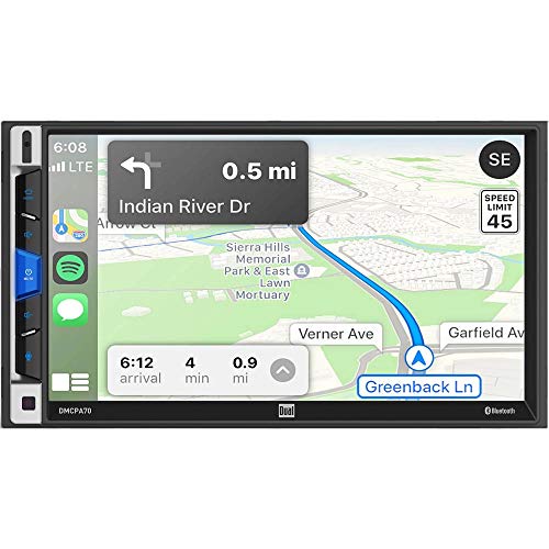 Dual DMCPA70 7-Inch Double-DIN in-Dash Mechless Receiver with Bluetooth, Apple CarPlay, and Android Auto