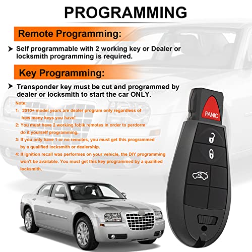 Key Fob Compatible for 2008-2010 Chrysler 300, 2008-2012 Dodge Challenger, 2008-2012 Dodge Charger, SaverRemotes 4 Button Remote Control Replacement for M3N5WY783X IYZ-C01C