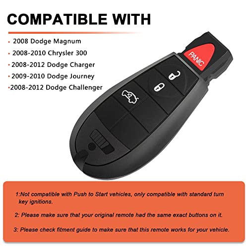 Key Fob Compatible for 2008-2010 Chrysler 300, 2008-2012 Dodge Challenger, 2008-2012 Dodge Charger, SaverRemotes 4 Button Remote Control Replacement for M3N5WY783X IYZ-C01C