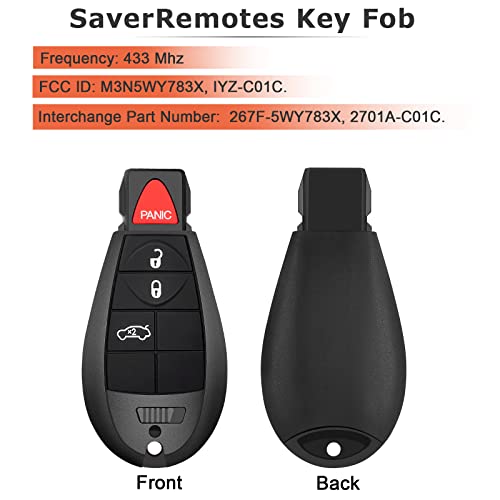 Key Fob Compatible for 2008-2010 Chrysler 300, 2008-2012 Dodge Challenger, 2008-2012 Dodge Charger, SaverRemotes 4 Button Remote Control Replacement for M3N5WY783X IYZ-C01C