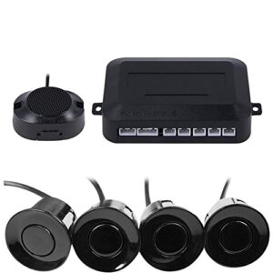 frostory car reverse backup parking sensor radar system, buzzer beeps, detection distance:30~150cm, waterproof sensors (22mm diameter 2.3m cable) 4 packs x60d (black)