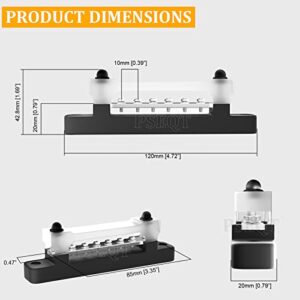 PSEQT 6 Terminal Bus Bar Ground Power Distribution Terminal Block Bus Bar with Cover for Auto Marine Car Pickup Trailer RV Boat - Red & Black 2Pcs