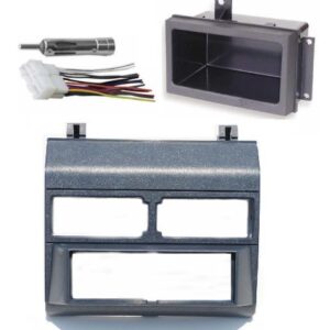 Blue Complete Single Din Dash Kit + Pocket Kit + Wire Harness + Antenna Adapter Compatible with GMC Chevrolet Select 1988-1996