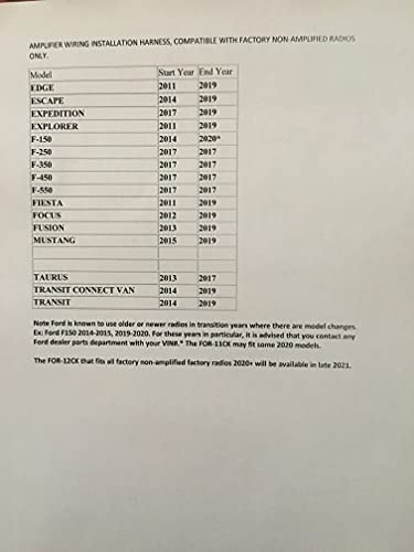 FOR-11CK- NO CUTTING FACTORY HARNESS- for the installation of aftermarket amplifier.