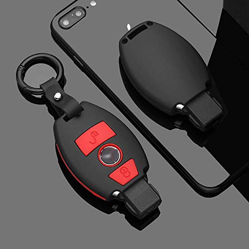 SANRILY 1Pcs Key Fob Cover for Mercedes-Benz A B S M Class AMG W176 W246 for Benz 2-Button Keyless Remote Keychain Holder ABS Protective Shell Soft Silicone Case Black