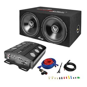 audiopipe apsb-1299pp dual 12 inch car audio subwoofer speakers and sealed enclosure, 2 channel 500 watt amplifier, and wire installation kit