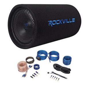 rockville rtb10a 10″ 500w powered subwoofer bass tube+bass remote + amp kit