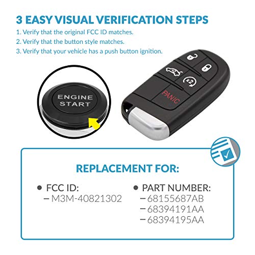 Keyless2Go Replacement for 5 Button Proximity Smart Key for Chrysler Dodge M3M-40821302 68155687 AB