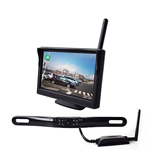 Wireless Backup Camera Monitor 5" TFT LCD Monitor License Plate Backup Camera 180° Viewing Angle 8 LED Night Vision for Car Truck RV Camper Vans Trailer