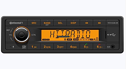 VDO Continental TR7412UB-OR European Style 12v Radio Orange Display Bluetooth (Renewed)