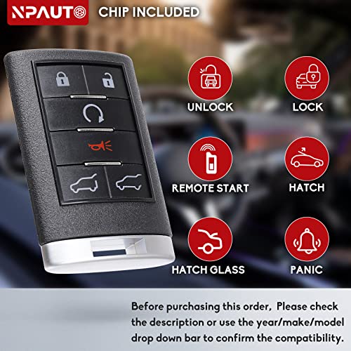 NPAUTO Key Fob Compatible with Caddilac Escalade ESV EXT 2007 2008 2009 2010 2012 2013 2014 - Keyless Entry Remote Control Start Car Key Fobs Replacement Part (OUC6000066, 6 Buttons, 1pcs)