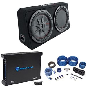 kicker 48tcwrt122 comprt12 12″ 1000w slim subwoofer+box+mono amplifier+amp kit