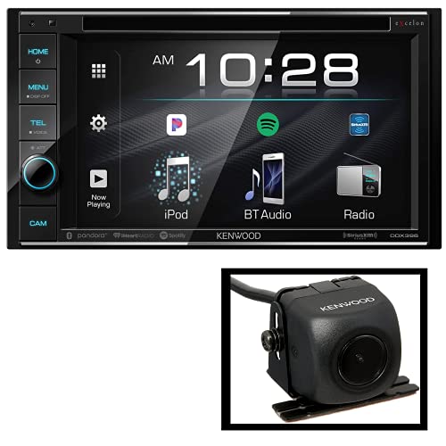 Kenwood Excelon DDX396 6.2” Double DIN Bluetooth in-Dash DVD/CD/AM/FM Car Stereo Receiver | Plus Kenwood CMOS-130 Rearview Camera with Universal Mounting Hardware