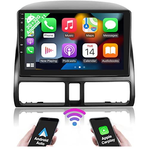 Wireless Apple Carplay Android Auto Car Radio for Honda CRV 2002-2006 Stereo, [2G+32G] Hikity Android 11 Car Stereo 9 Inch Touch Screen Bluetooth GPS WiFi HiFi FM RDS Radio + Dual USB Input