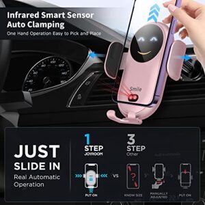 Upgraded Wireless Car Charger Mount, BENBOAR 15W Fast Charging Car Phone Holder Mount, [Smile] Cute Smart Auto-Sensing Phone Holder Car Air Vent Stand for iPhone Samsung Google LG etc Smartphones,Pink