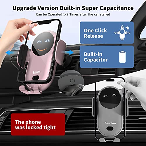 Upgraded Wireless Car Charger Mount, BENBOAR 15W Fast Charging Car Phone Holder Mount, [Smile] Cute Smart Auto-Sensing Phone Holder Car Air Vent Stand for iPhone Samsung Google LG etc Smartphones,Pink