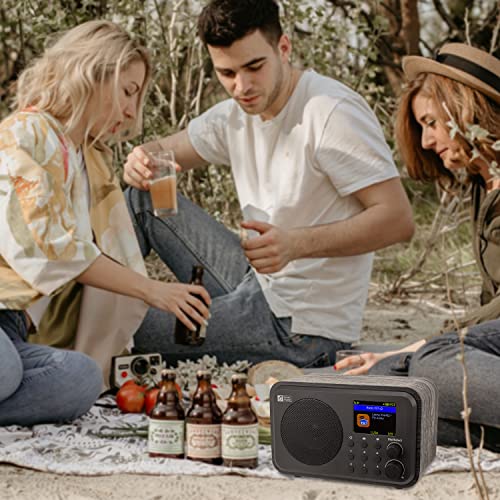 Ocean Digital WR-336F Wi-Fi Internet FM Radio Portable with Rechargeable Battery Bluetooth Receiver 2.4’’Color Display 4 Preset Buttons Stress Relief Relaxation Sleep Aid Wooden Housing Black