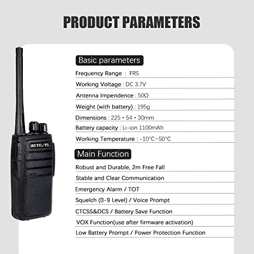 Retevis RT21 Walkie Talkies 20 Pack,Two Way Radio Long Range Rechargeable,Rugged 2 Way Radios,Stable Strong Signal,for Business Education Manufacturing