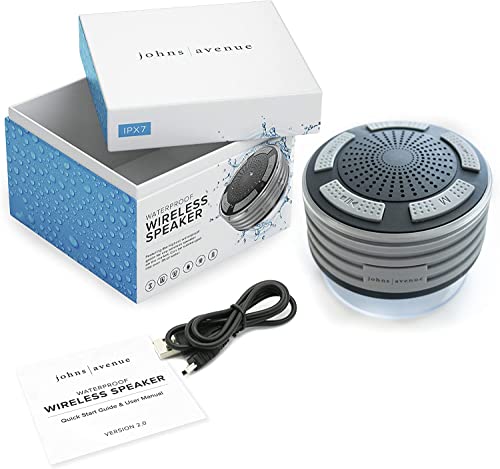 Johns Avenue Bluetooth Shower Speaker Newest Version 5.0 - Certified Waterproof - Wirelessly Pairs Easily to All Your Bluetooth Devices - with White Gift Box