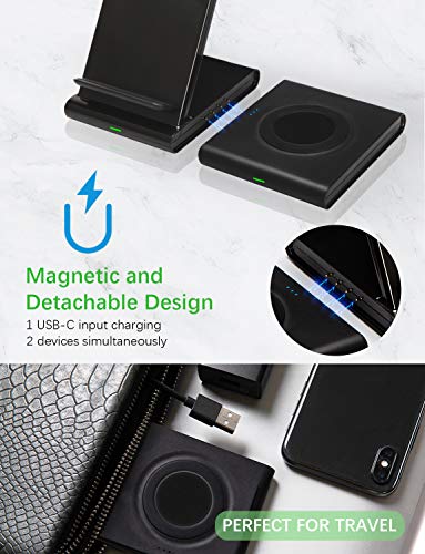 Wireless Charger, Fast Wireless Charging Stand, 2-in-1 Wireless Charging Station Dock for iPhone 14/13/12/11/Pro/Max/X/Xs/XR/AirPods2, Samsung Galaxy Note/Watch/Buds