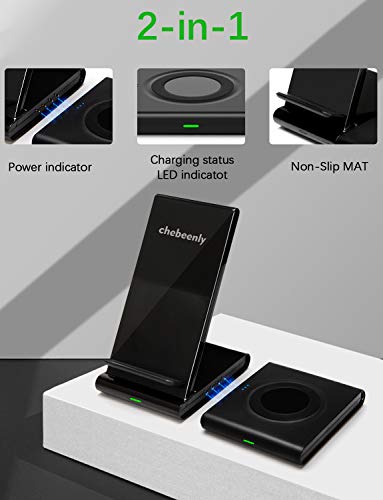 Wireless Charger, Fast Wireless Charging Stand, 2-in-1 Wireless Charging Station Dock for iPhone 14/13/12/11/Pro/Max/X/Xs/XR/AirPods2, Samsung Galaxy Note/Watch/Buds