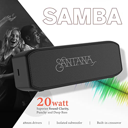 Santana Samba by Carlos Santana, High Power Portable Bluetooth Speaker, 20W Outdoor Speaker, IP67 Dustproof & Waterproof Stereo Speakers, 20H Playtime, Powerful Extra Loud Volume with Rich Bass