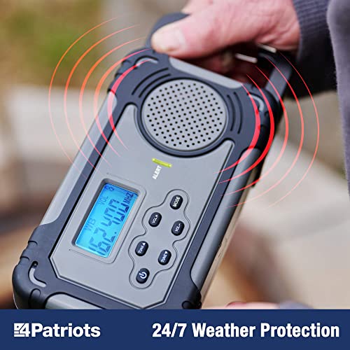 4Patriots Liberty Band Emergency Solar Radio: NOAA Weather Warning Radio, Portable Power Bank, Charger & Flashlight - Solar Powered, Hand Cranked 3.7V/600 mAh Lithium Ion Rechargeable, AM/FM 7-channel